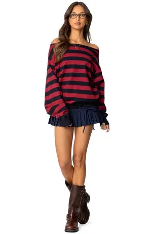 EDIKTED Sterling Stripe Off-the-shoulder Sweater - Mix