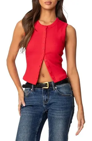 EDIKTED Basel Rib Crop Top - Red