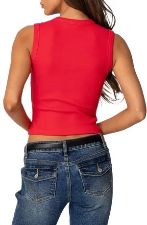 EDIKTED Basel Rib Crop Top - Red