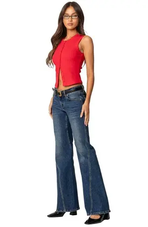 EDIKTED Basel Rib Crop Top - Red