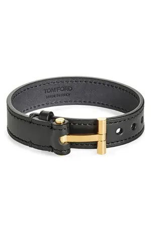 TOM FORD Smooth Leather T Bracelet - Black