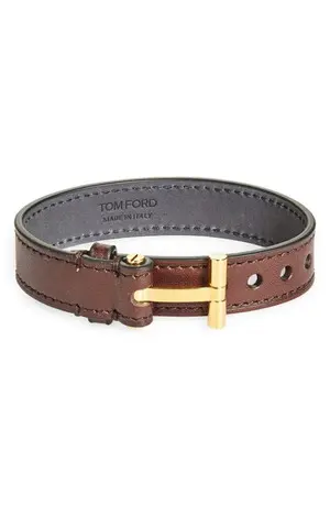 TOM FORD Smooth Leather T Bracelet - Dark Brown