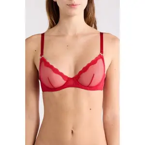 Fleur Du Mal Sheer Tulle Demi Bra - Rouge