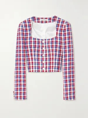 Alessandra Rich Cropped Checked Tweed Jacket