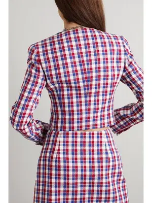Alessandra Rich Cropped Checked Tweed Jacket