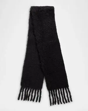 Loewe Wool-blend Fringe Trim Scarf - Black