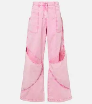 Attico Mid-rise Wide-leg Canvas Pants - Pink