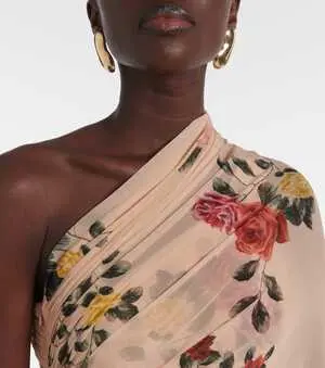 Magda Butrym Floral Draped One-shoulder Midi Dress
