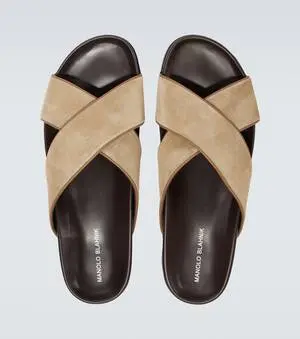 Manolo Blahnik Chiltern Suede Slides - Green