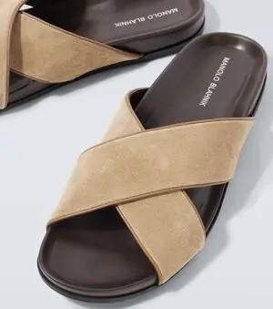 Manolo Blahnik Chiltern Suede Slides - Green