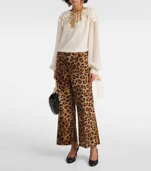 Chloé Leopard-print Flared Cotton Velvet Pants - Yellow