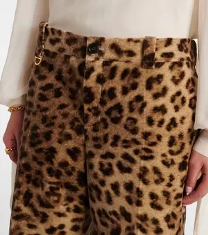 Chloé Leopard-print Flared Cotton Velvet Pants - Yellow