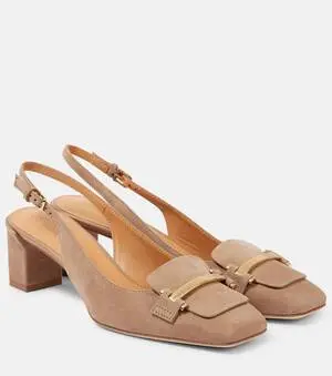 TOD'S Suede Slingback Pumps - Beige