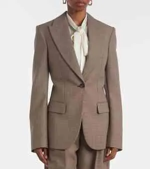 Stella McCartney Checked Virgin Wool Blazer - Neutrals