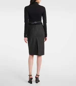 MUGLER Pinstripe Wool-blend Midi Skirt