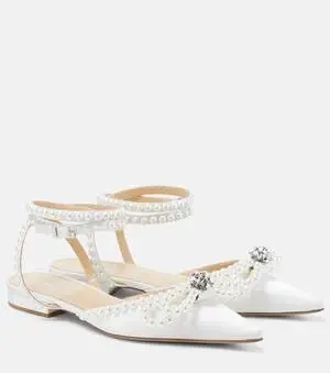 Mach & Mach Double Bow Embellished Ballet Flats - White