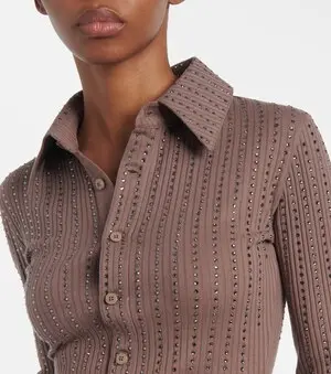 Attico Embellished Cotton Polo Sweater - Beige