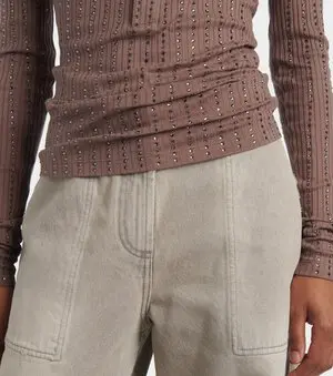 Attico Embellished Cotton Polo Sweater - Beige