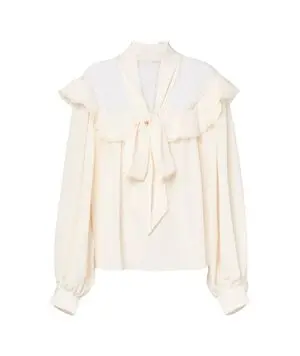 Stella McCartney Bow-detail Lace-trimmed Blouse - Beige