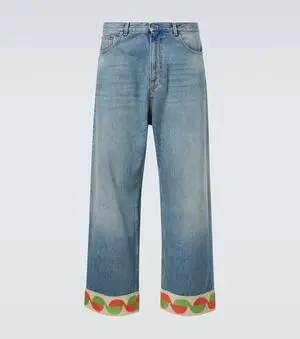 Valentino Garavani Jacquard-trimmed Wide-leg Jeans