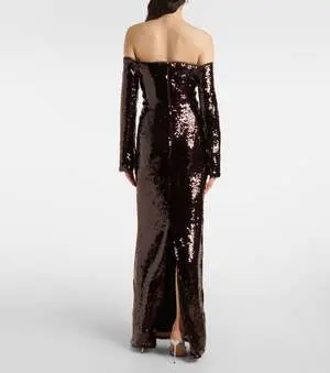 SELF-PORTRAIT Off-shoulder Sequin Gown