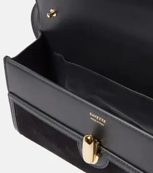 Savette Symmetry 26 Leather-trimmed Suede Shoulder Bag - Black