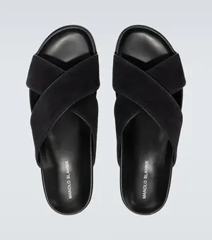 Manolo Blahnik Chiltern Suede Slides - Black