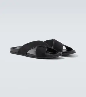 Manolo Blahnik Chiltern Suede Slides - Black