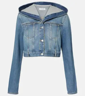 Alaïa Cropped Hooded Denim Jacket - Blue
