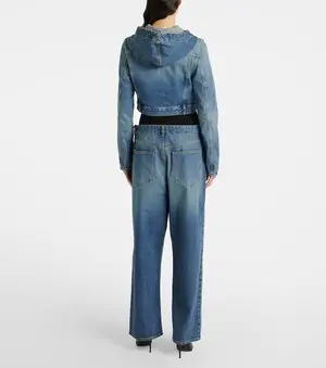 Alaïa Cropped Hooded Denim Jacket - Blue