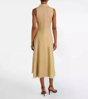 beige dress silk Heavyweight Ruched Waist Mulberry Silk Maxi Dress, Apricot color / L main image 1