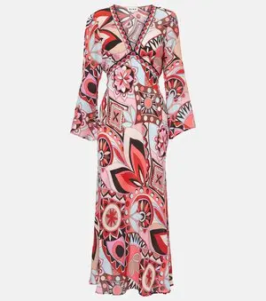 Rixo Tania Silk Maxi Dress - Red