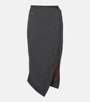 Attico Logo Asymmetric Cotton Jersey Midi Skirt - Black