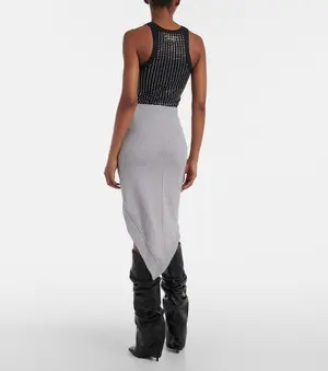 Attico Logo Asymmetric Cotton Jersey Midi Skirt - Grey