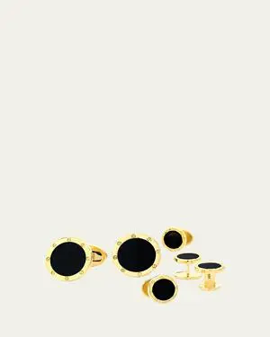 JAN LESLIE 18k Yellow Gold And Black Onyx Cufflink Stud Set - Blkgld