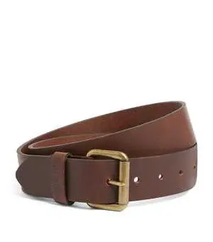 Barbour Matte Leather Belt With Gold-tone Buckle