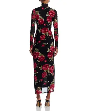 Aqua Rose Mesh Mock Neck Midi Dress