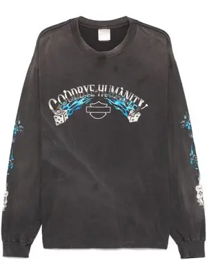 SAINT MXXXXXX Graphic-print Long-sleeve T-shirt - Black