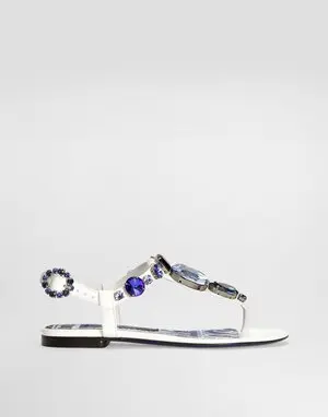 Dolce & Gabbana Patent Leather Thong Sandals - White