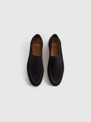 REISS Kason Suede Slip-on Loafers - Navy