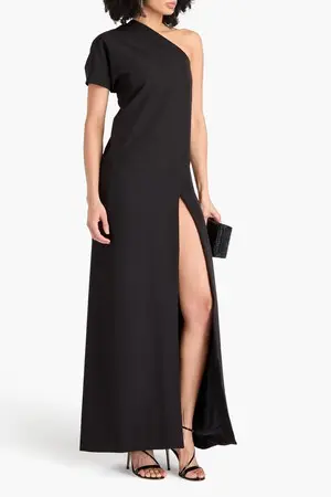 RHEA COSTA One-shoulder Crepe Gown