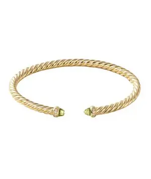 David Yurman Modern Cable 18-karat Gold, Peridot And Diamond Cuff - Green