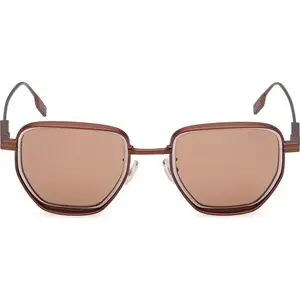 Zegna 49mm Geometric Sunglasses - Matte Vicuna / Ruthenium