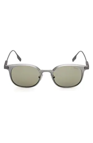 Zegna 50mm Round Frame Sunglasses - Light Silver/ Gunmetal / Green