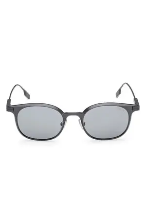 Zegna 50mm Round Frame Sunglasses - Matte Dark Silver / Dark Blue
