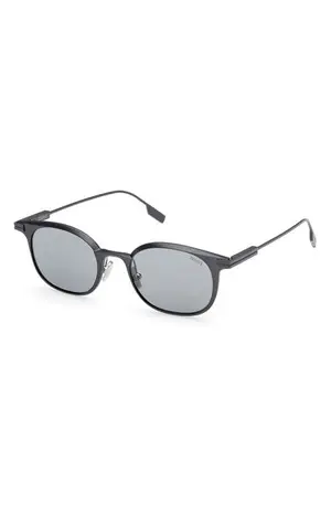 Zegna 50mm Round Frame Sunglasses - Matte Dark Silver / Dark Blue