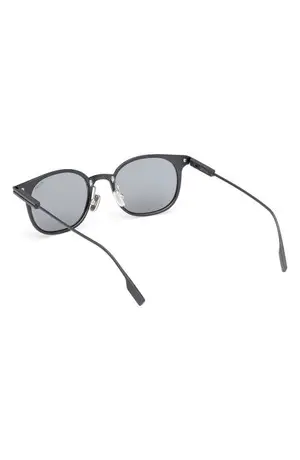 Zegna 50mm Round Frame Sunglasses - Matte Dark Silver / Dark Blue