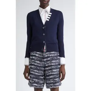 Thom Browne Jersey Stitch V-neck Cotton Cardigan