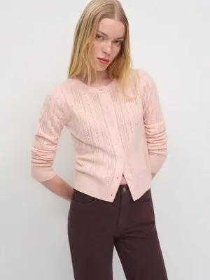 REFORMATION Hannah Crew Cardigan Wool - Pink