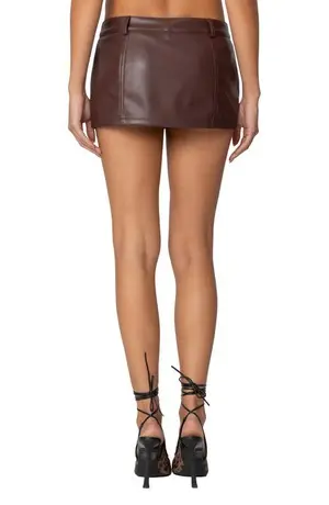 EDIKTED Frances Faux Leather Miniskirt - Brown